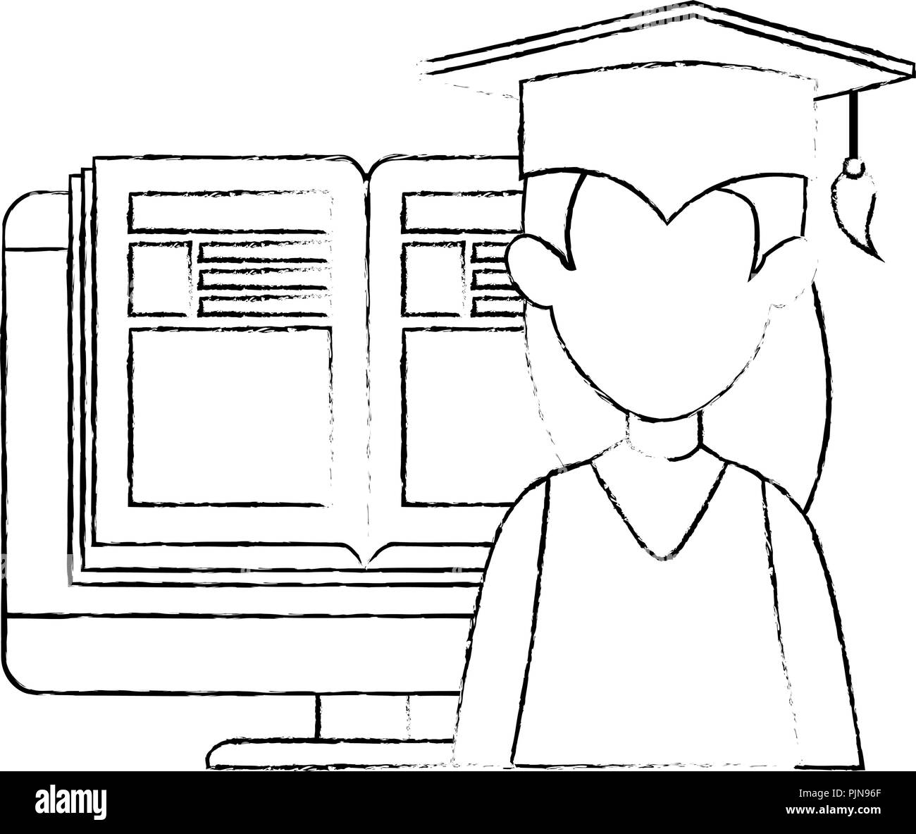 Female graduate student computer Black and White Stock Photos & Images ...