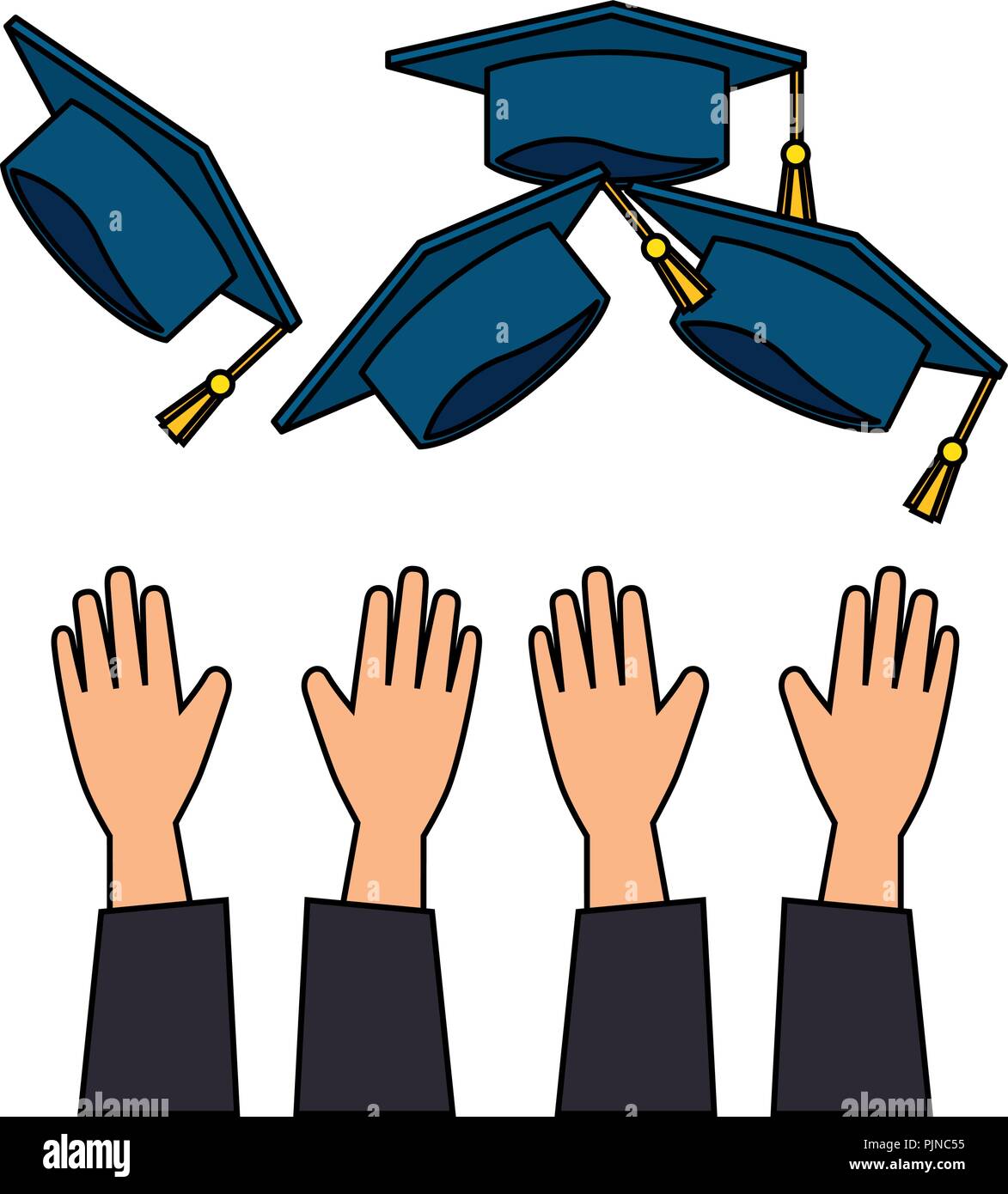 Graduation cap throwing hands vector hi-res stock photography and ...