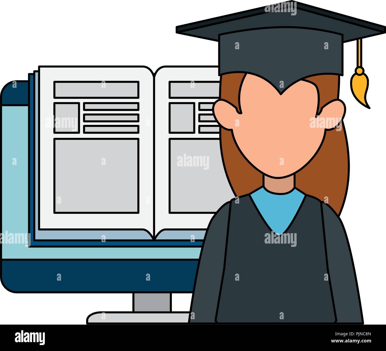 woman student graduated with computer and book Stock Vector Image & Art ...