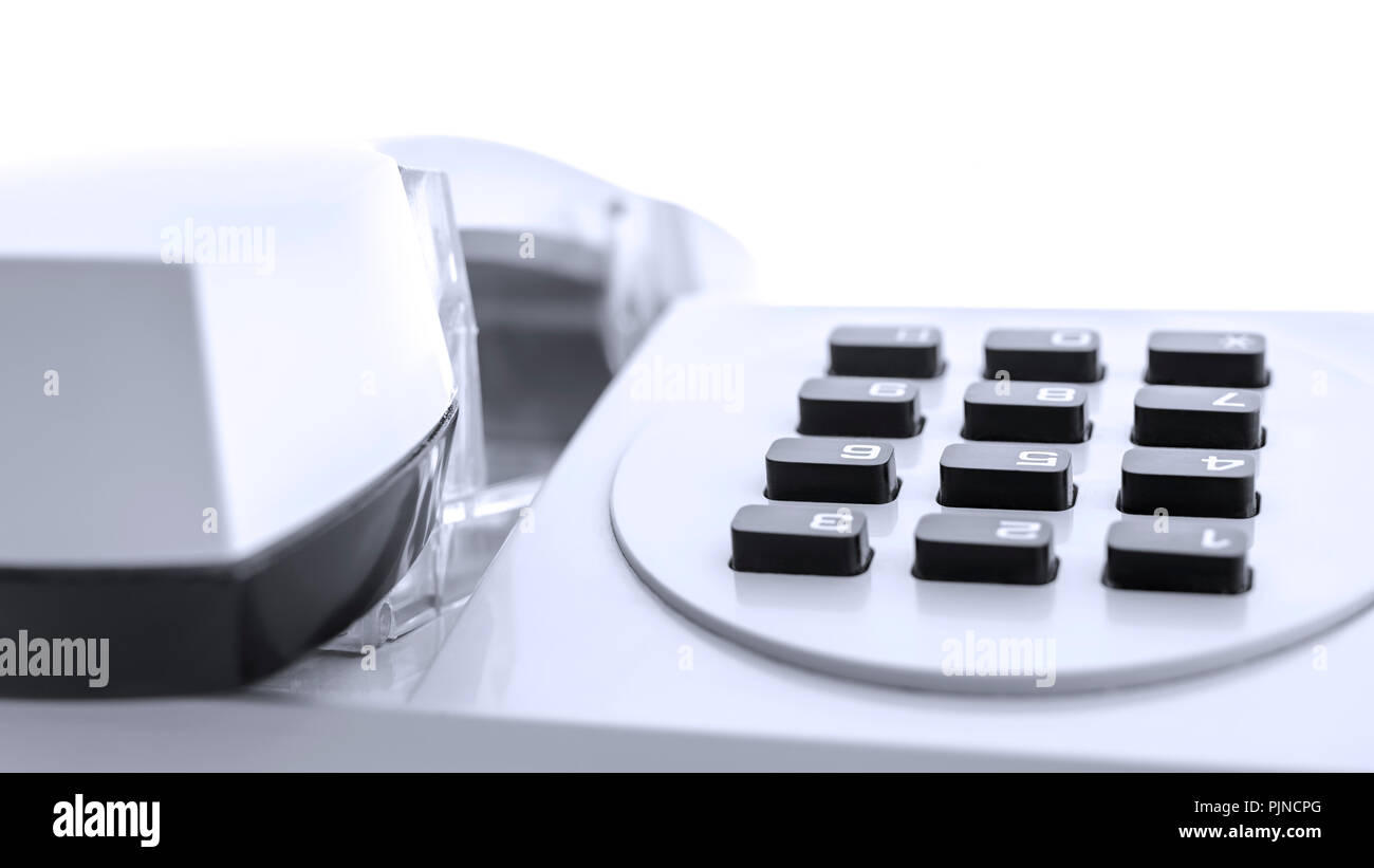 Closeup of old telephone keypad and receiver. Isolated over white ...