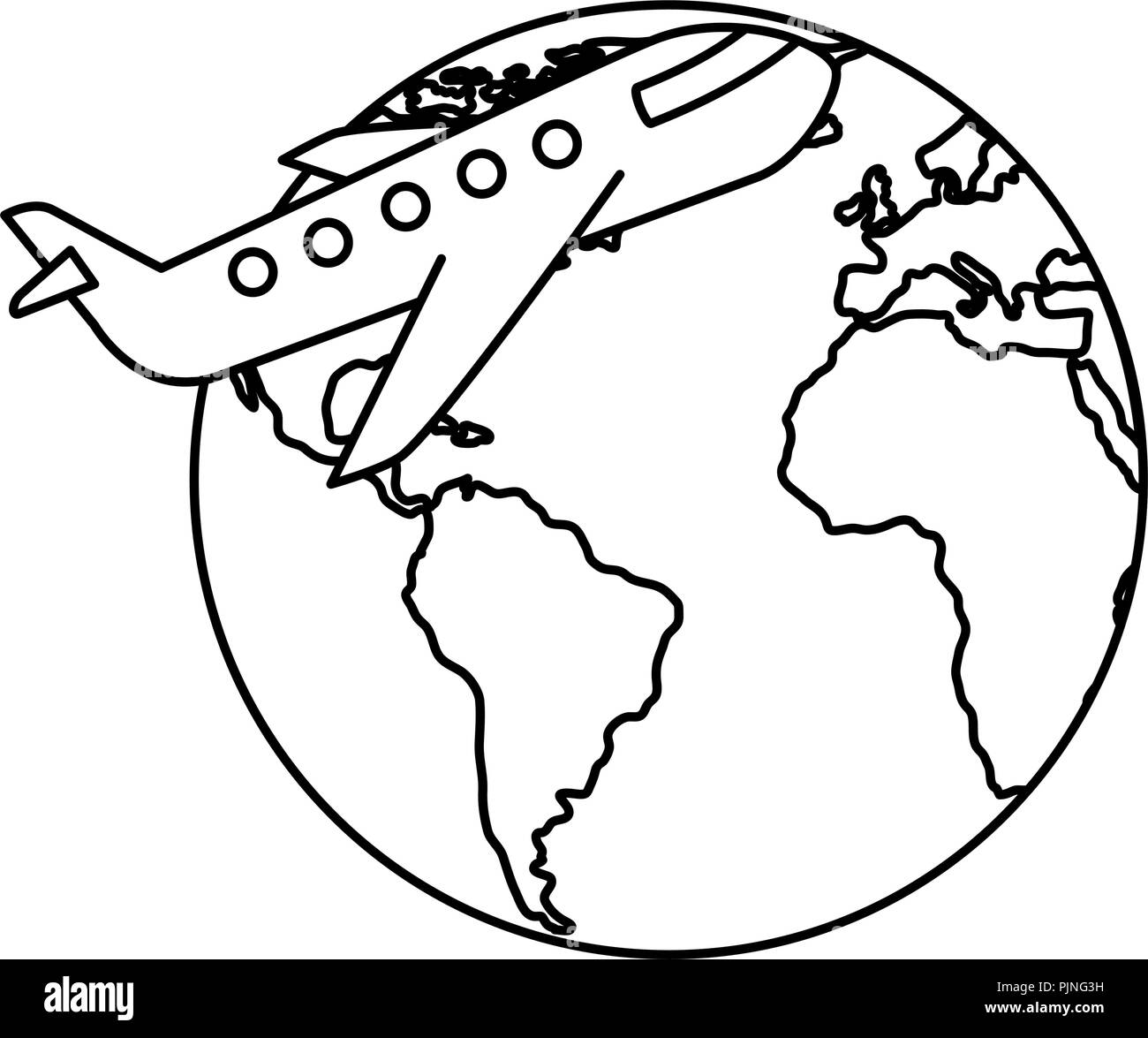 Airplane flying silhouette style Black and White Stock Photos & Images ...