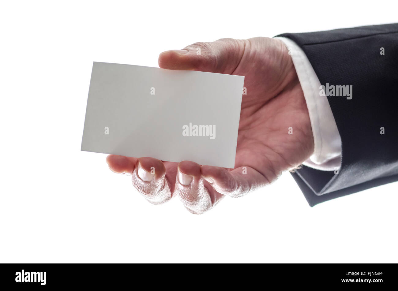 Closeup of a businessman showing a business card Stock Photo - Alamy