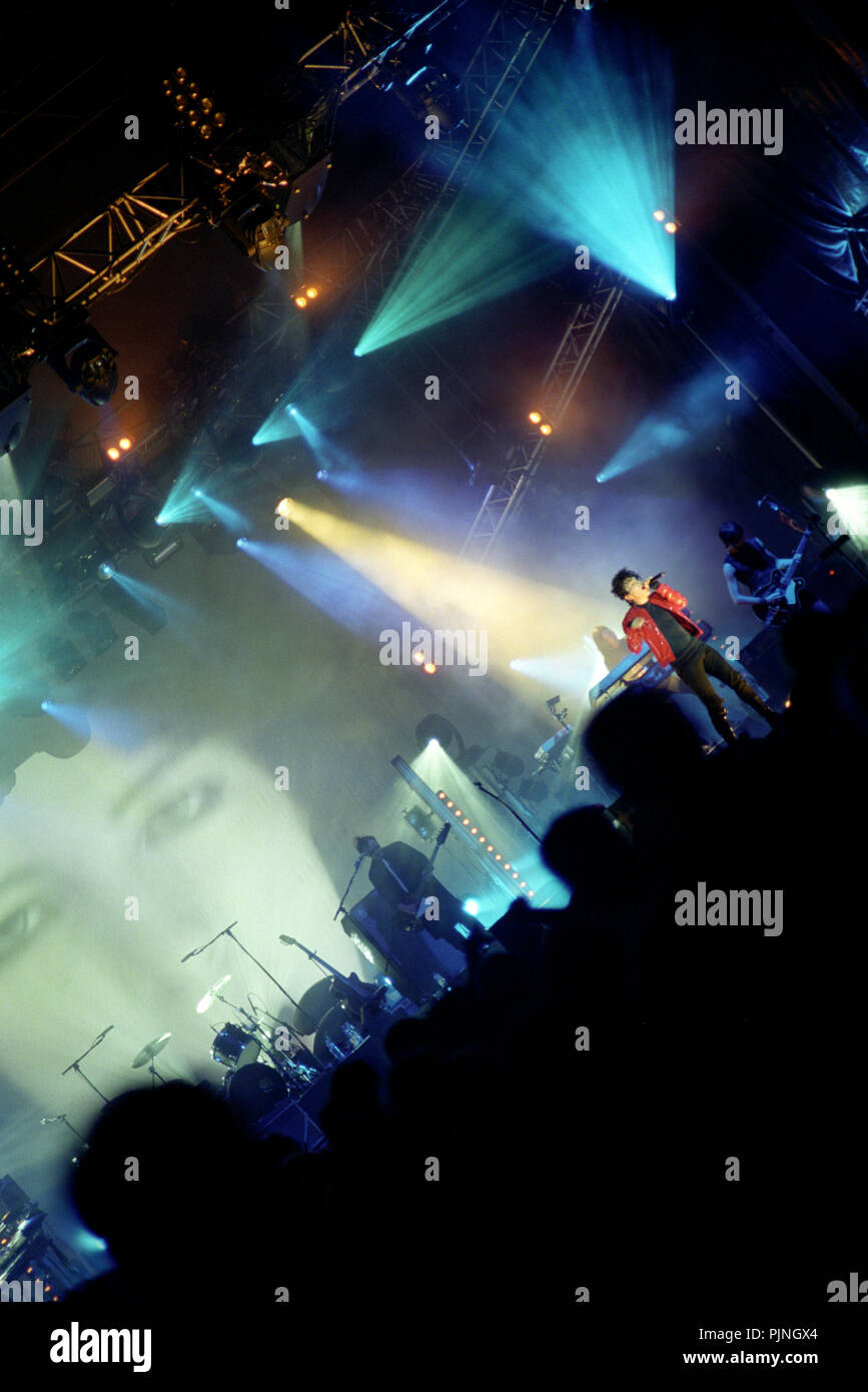 French rock group Indochine performing at their own X-Festival, on top ...