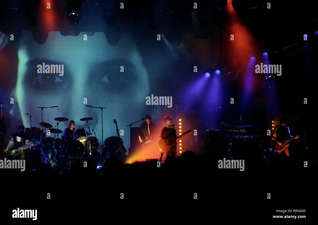 French rock group Indochine performing at their own X-Festival, on top ...