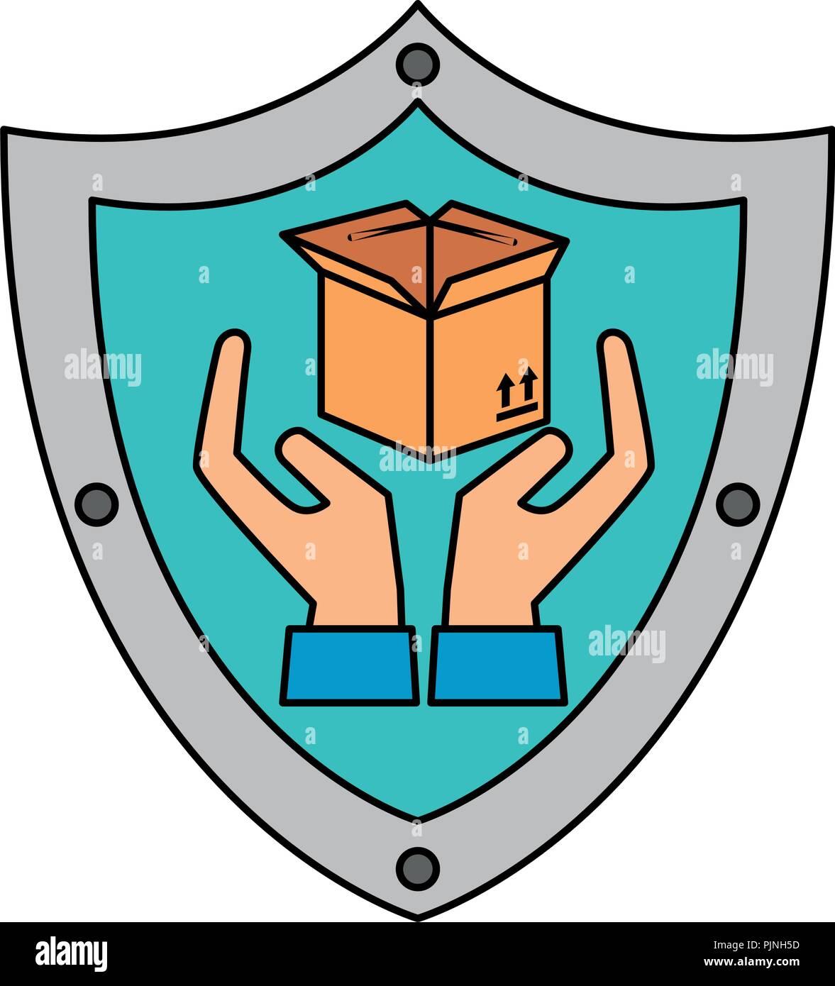shield with box carton and hands protection Stock Vector Image & Art ...