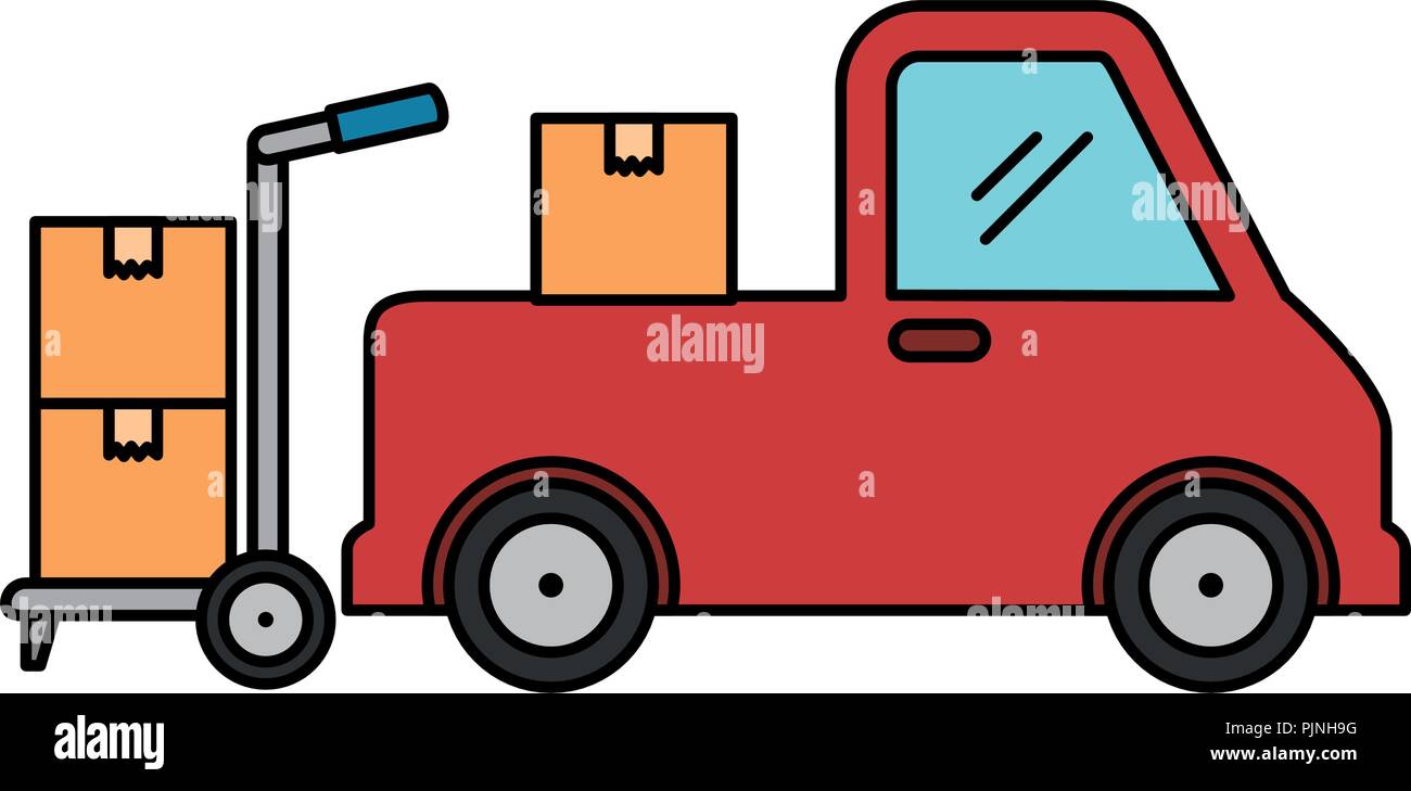 pile boxes carton with truck and cart Stock Vector Image & Art - Alamy