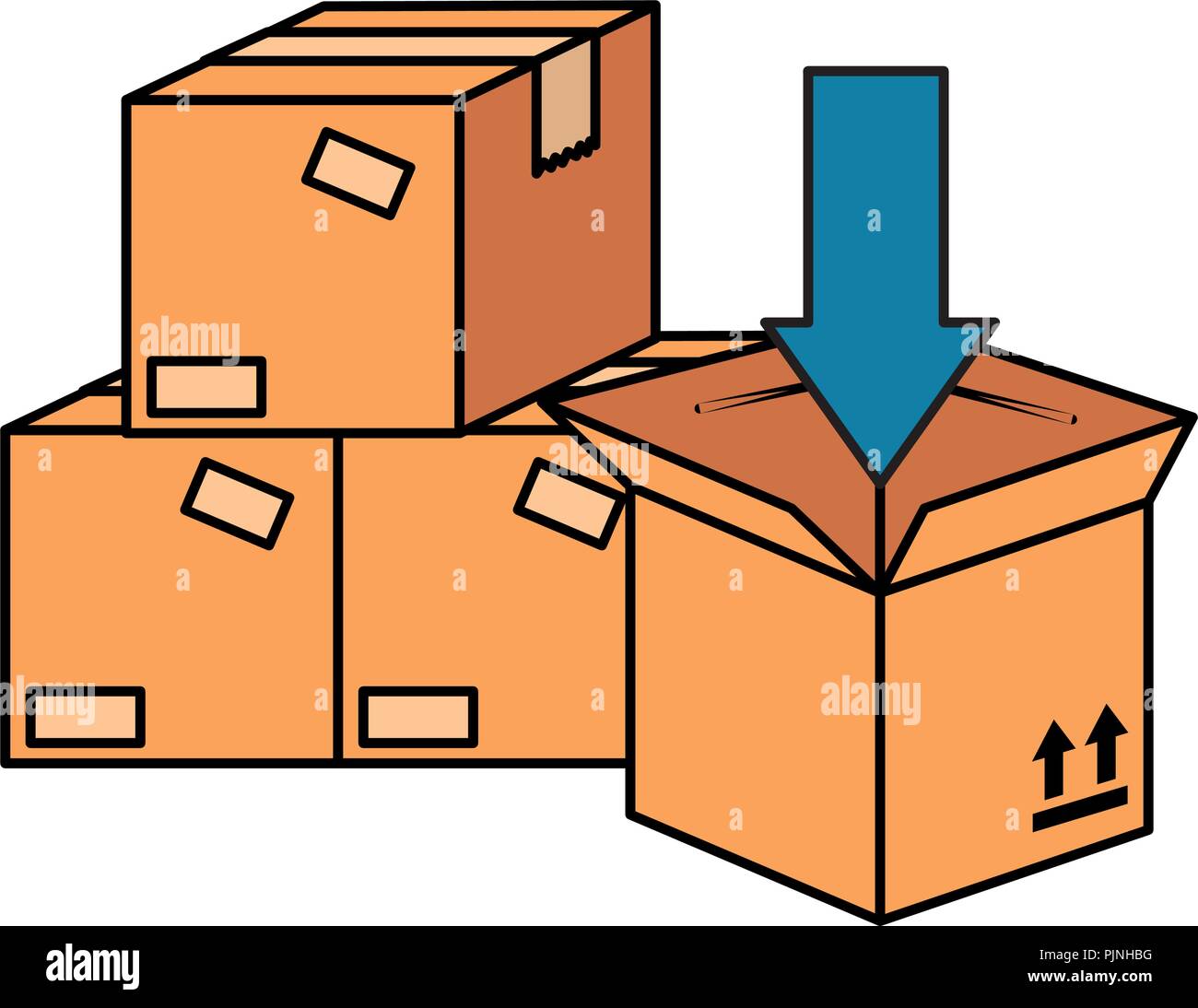 pile packing boxes carton with arrow Stock Vector Image & Art - Alamy