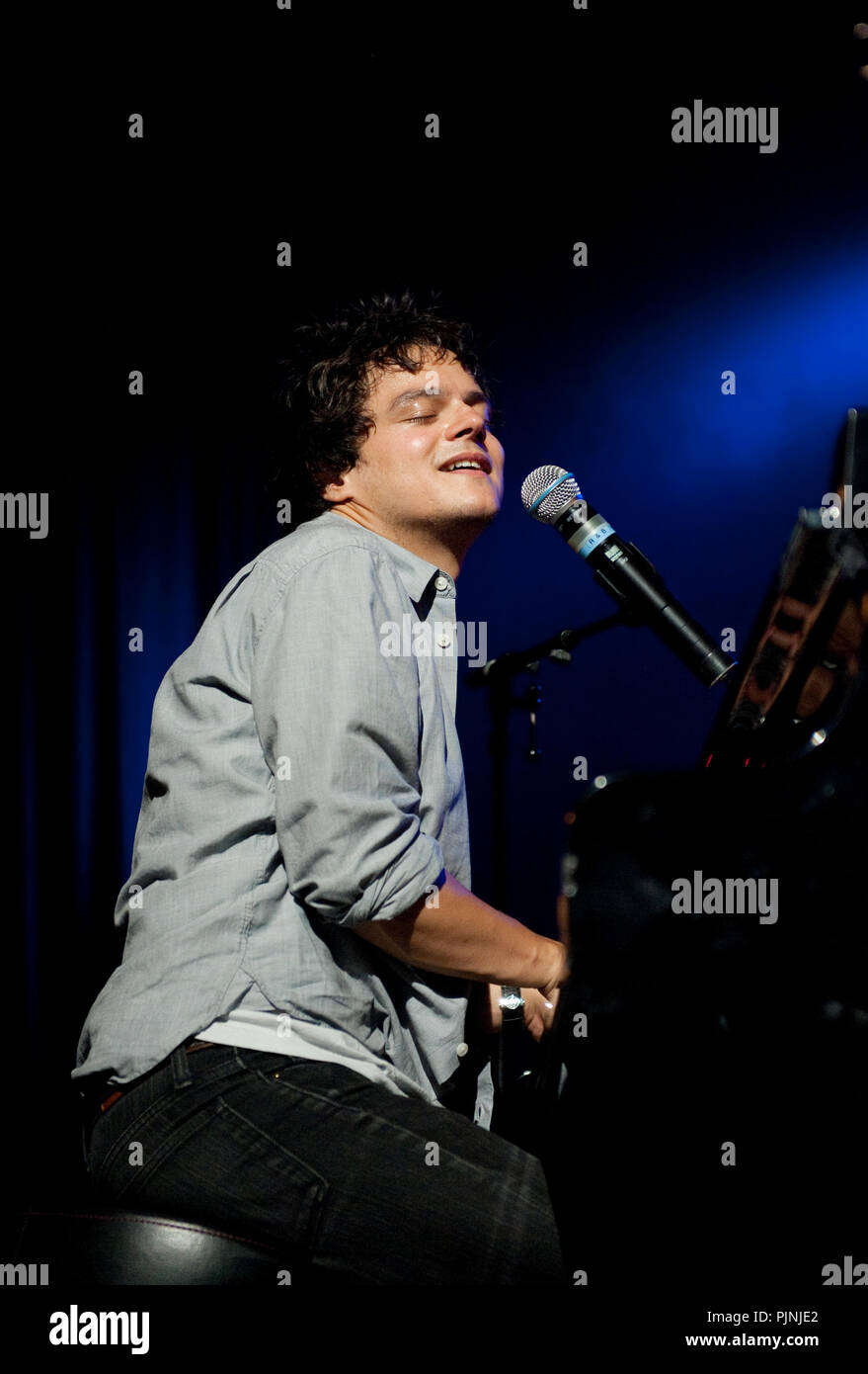 British singer Jamie Cullum in concert at the Jazz Middelheim festival ...
