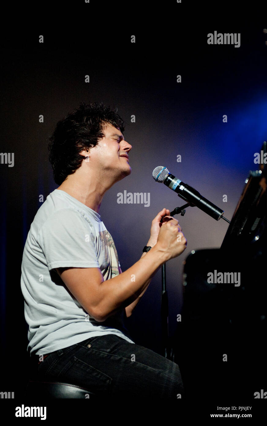 British singer Jamie Cullum in concert at the Jazz Middelheim festival ...