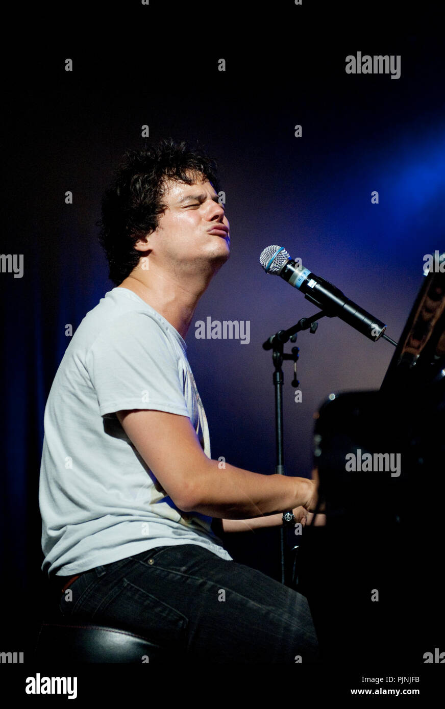 British singer Jamie Cullum in concert at the Jazz Middelheim festival ...