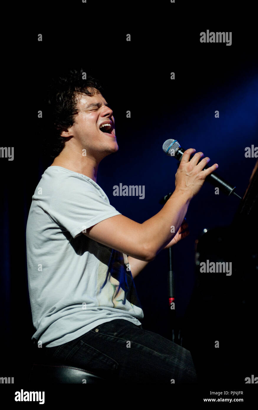 British singer Jamie Cullum in concert at the Jazz Middelheim festival ...