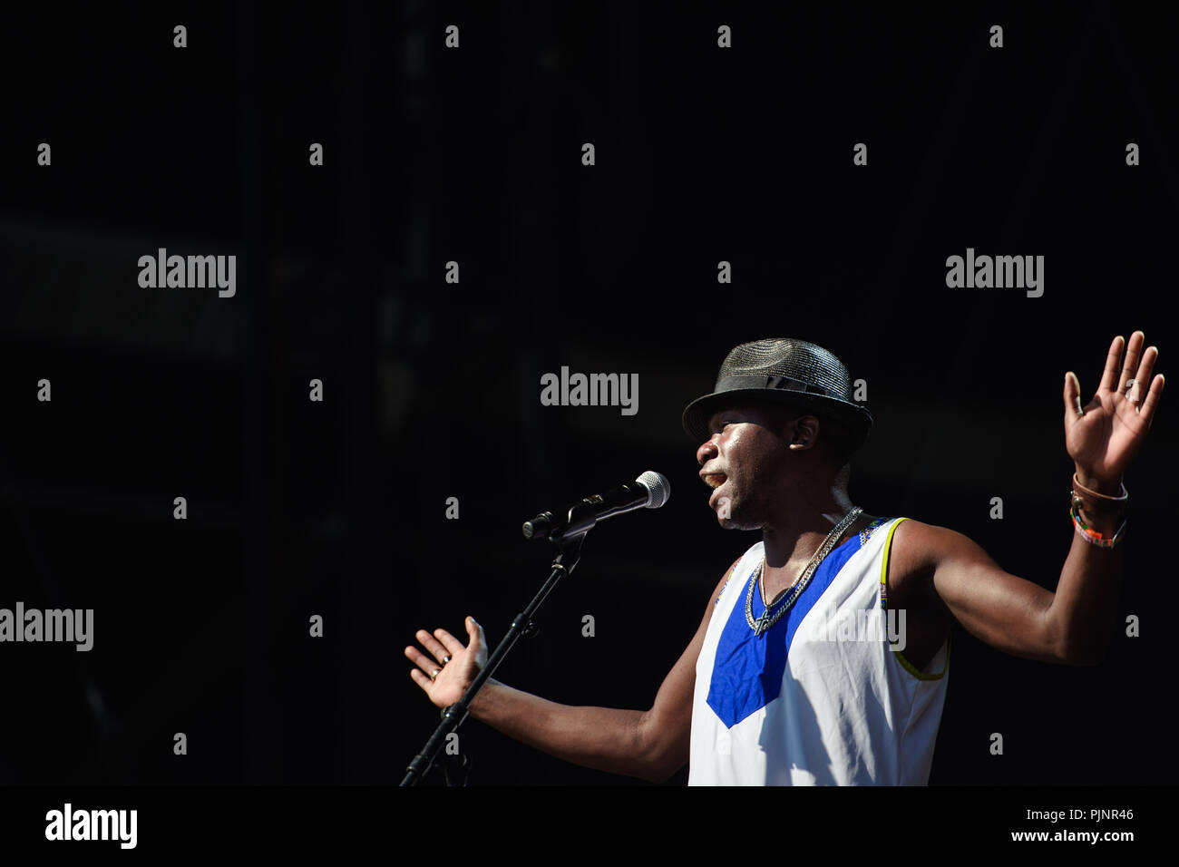 Berlin, Germany. 08th Sep, 2018. Singer Mathias Muzaza standing on ...