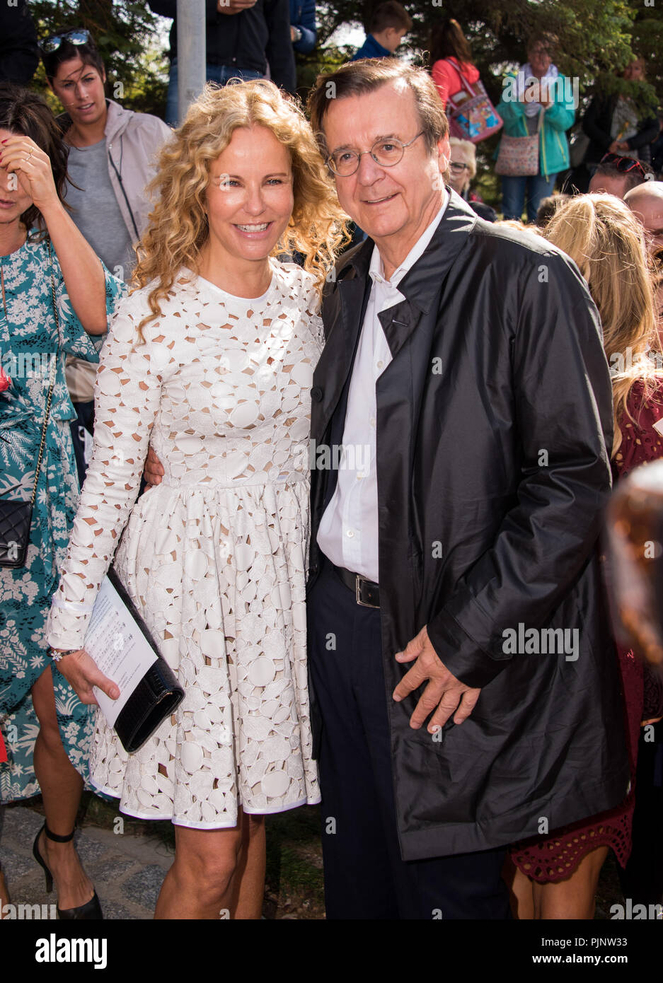 Sylt, Germany. 8th September 2018. Katja Burkard, TV presenter, and her partner Hans Mahr come ...