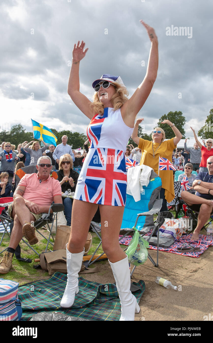 Woman in a union jack dress hi-res stock photography and images - Alamy