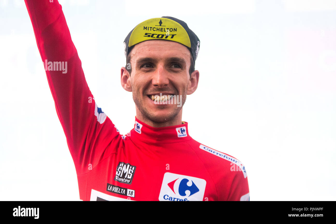 Nava, Spain. 8th September, 2018. Adam Yate (Mitchelton) like leader of ...