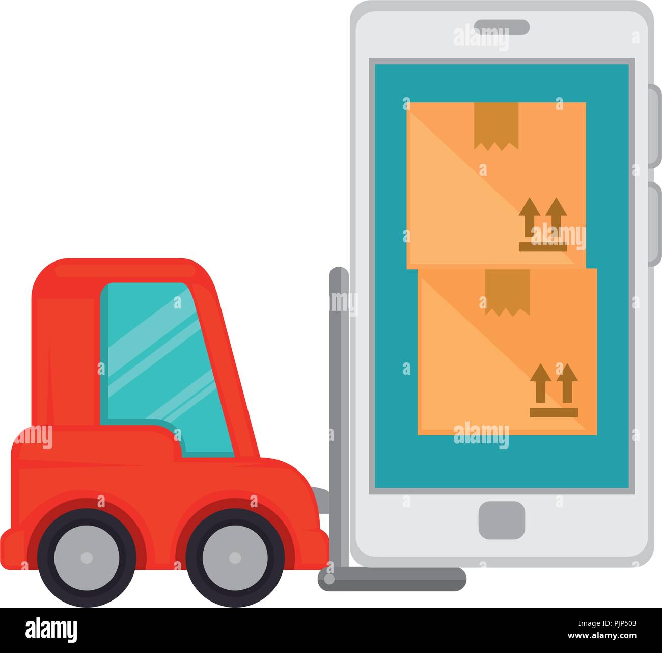 forklift vehicle with smartphone and boxes Stock Vector Image & Art - Alamy