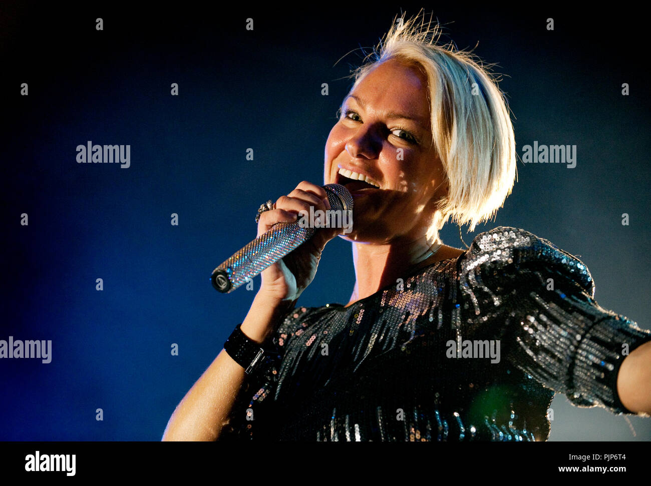 Belgian singer Kate Ryan at the Beleuvenissen festival in Leuven ...