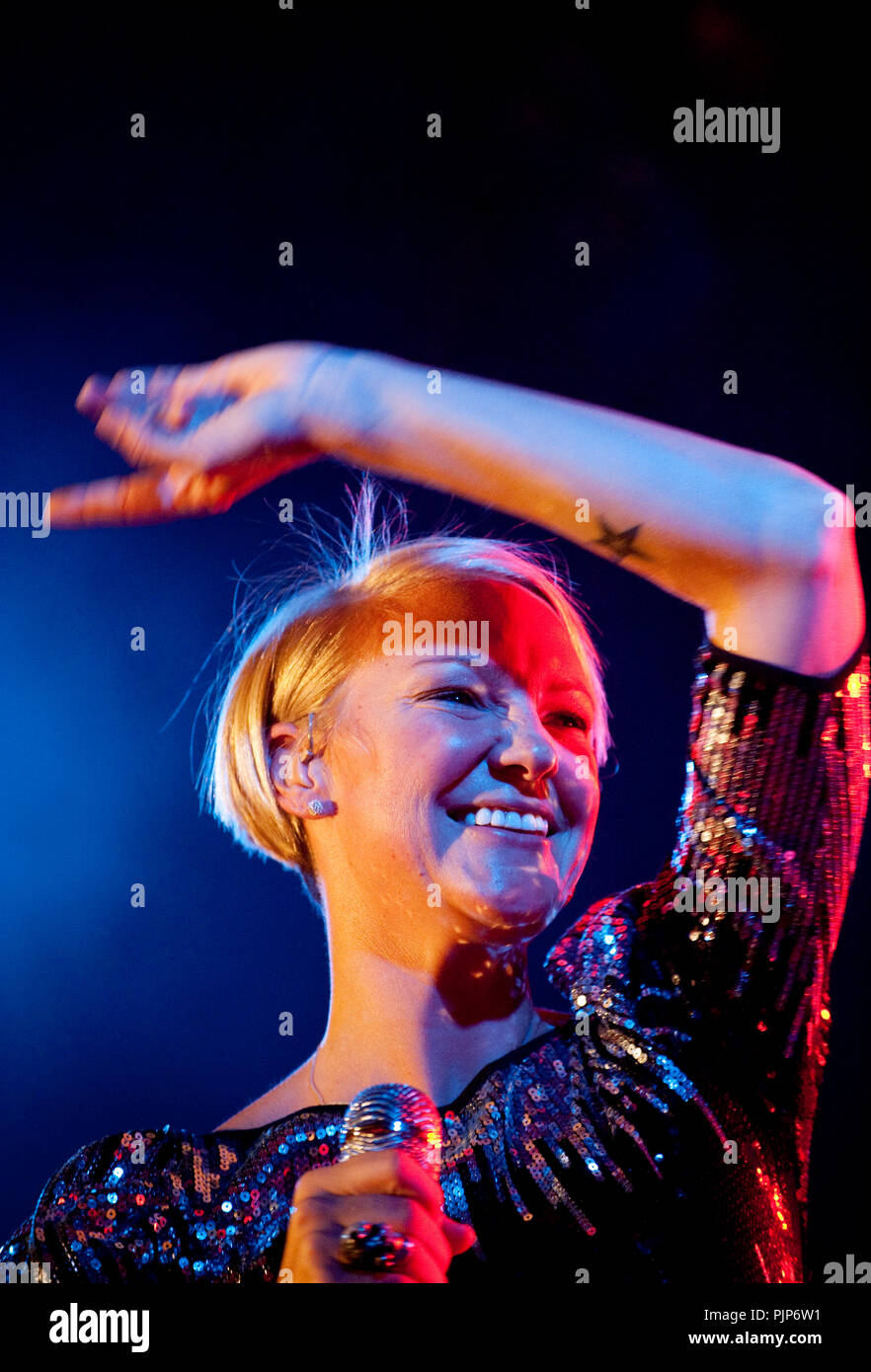 Belgian singer Kate Ryan at the Beleuvenissen festival in Leuven ...