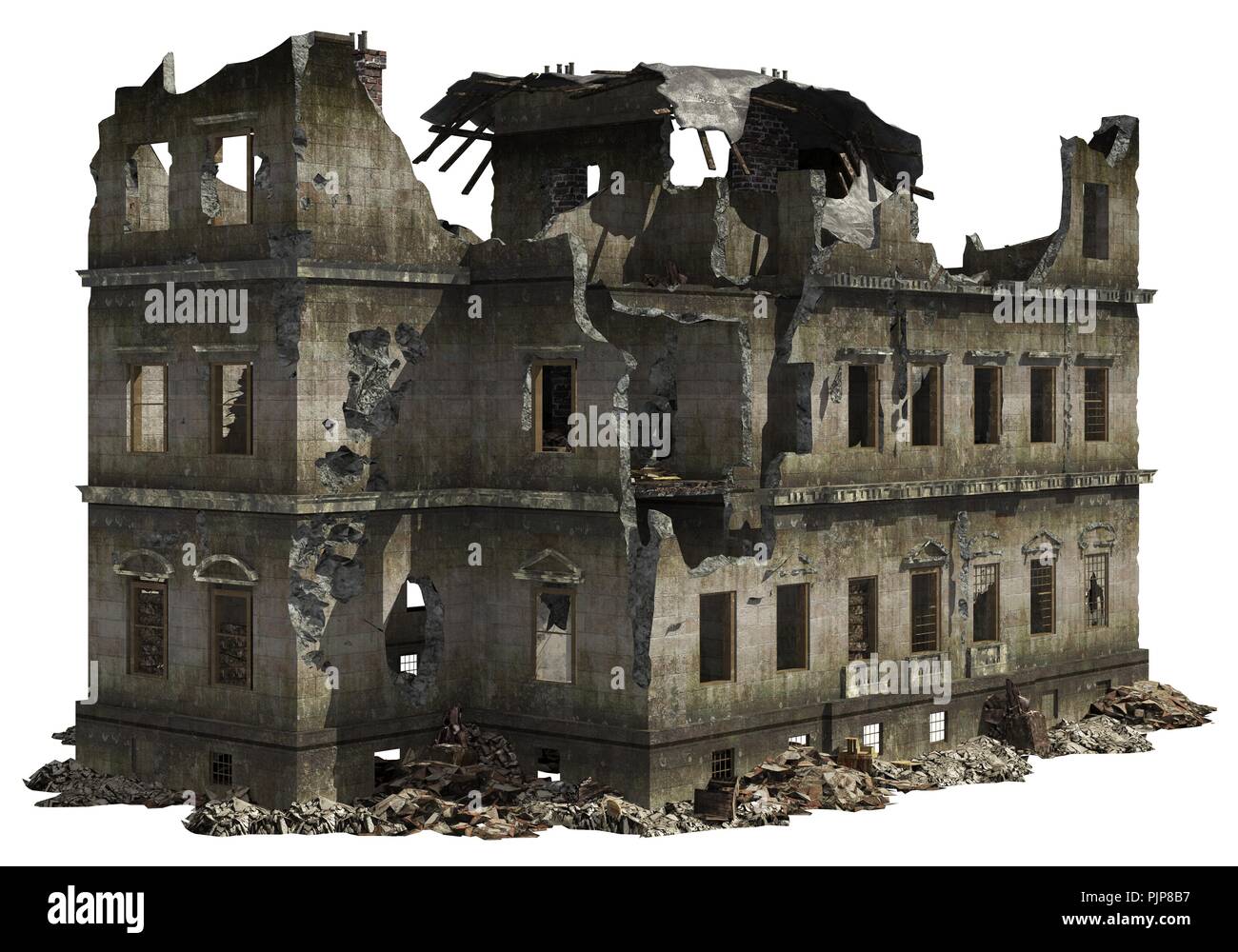 Ruined Building Isolated On White 3D Illustration Stock Photo - Alamy