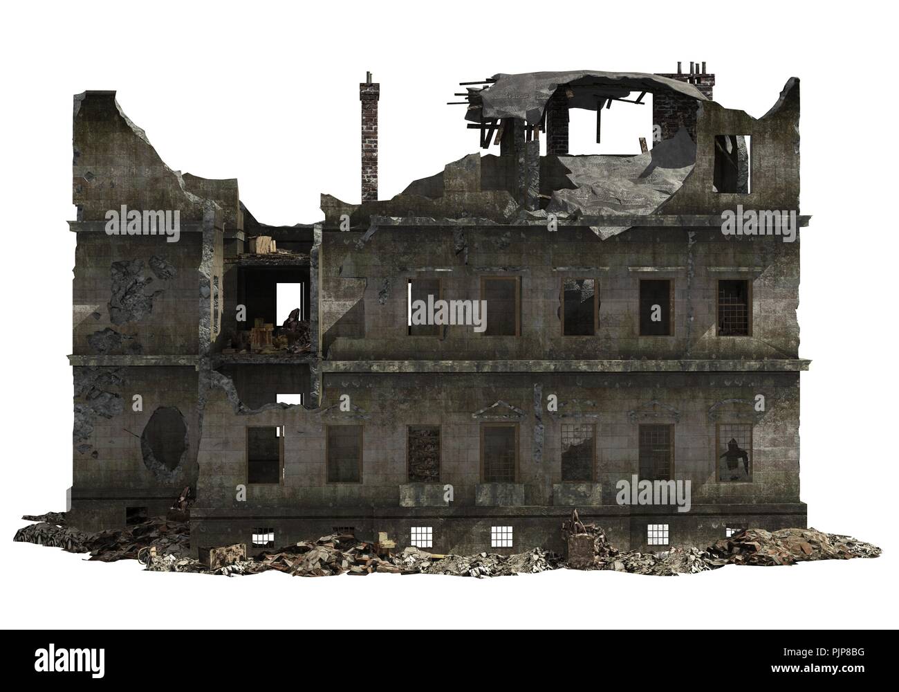 Ruined Building Isolated On White 3D Illustration Stock Photo - Alamy