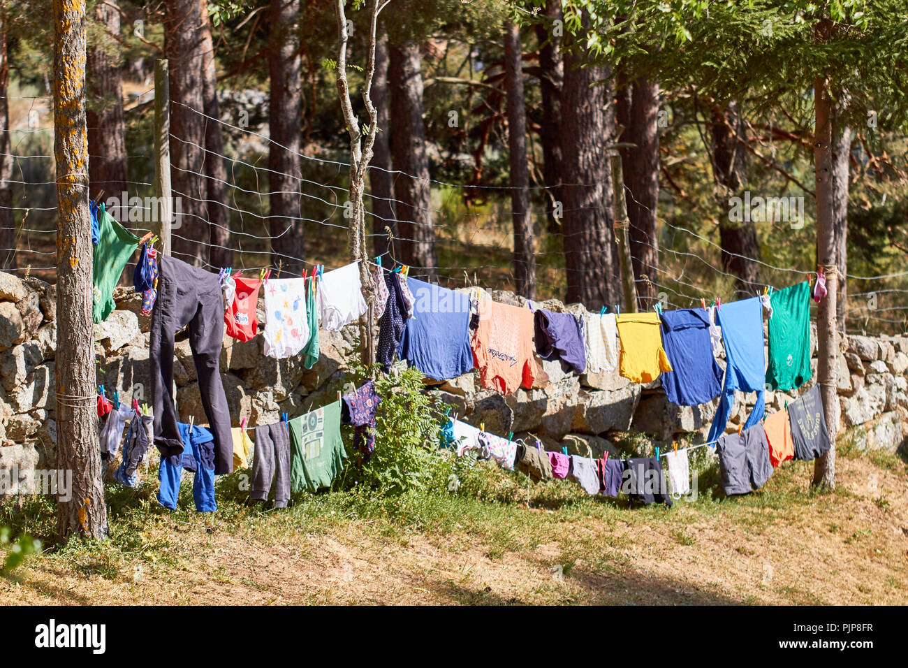 clothes line in a campsite Stock Photo - Alamy