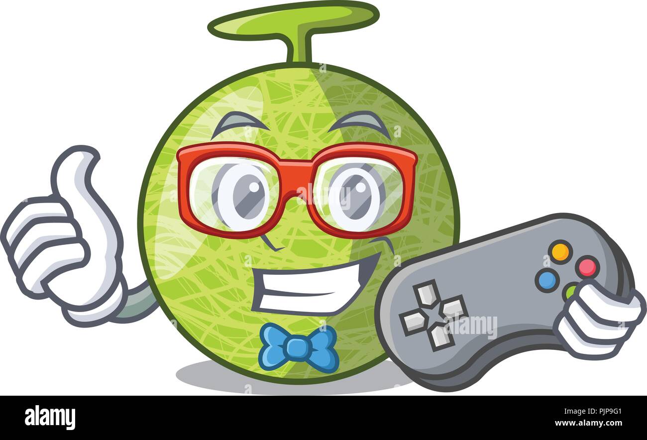 Gamer fruit melon cartoon character with mascot vector illustration ...