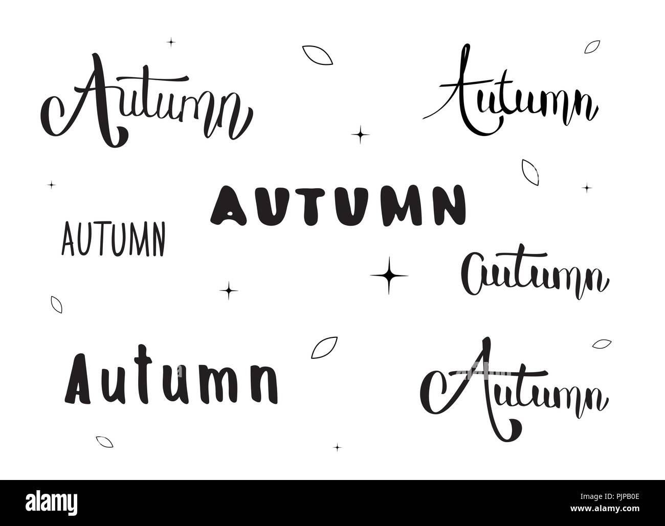 Set of Autumn quotes. Handwritten lettering with decoration. Elements ...