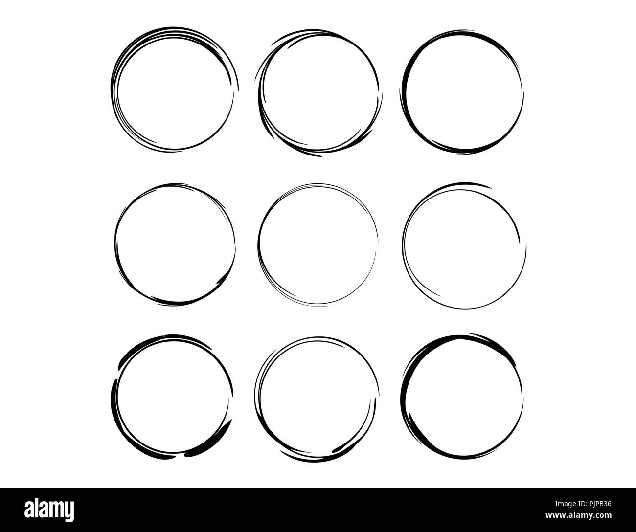 Set of round grunge frames. Empty borders isolated on white background ...