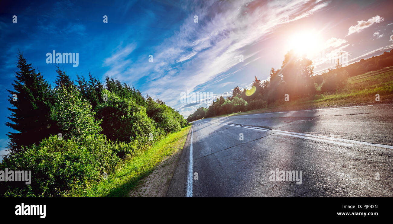 Road way forward direction. Summer morning landscape Stock Photo - Alamy