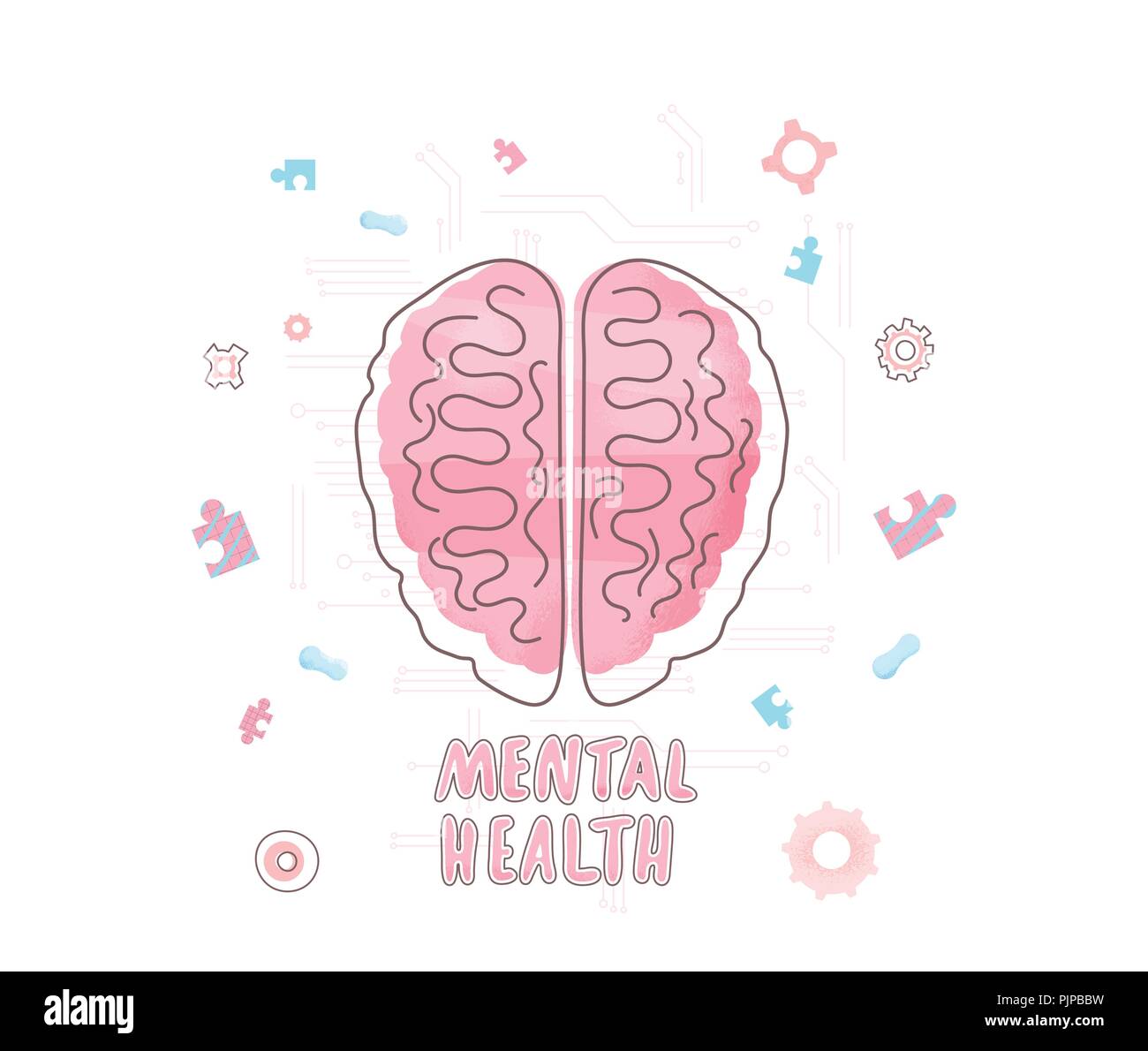 Mental health. Vector human brain with lettering and decoration Stock ...