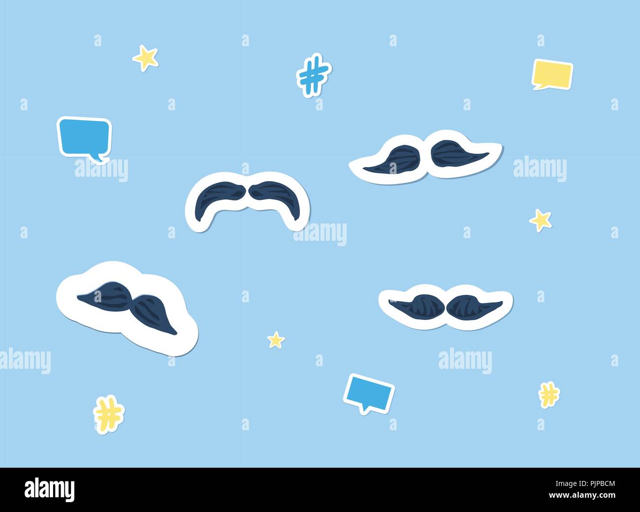 Fake Mustaches set. Collection of face mask of moustaches stickers ...