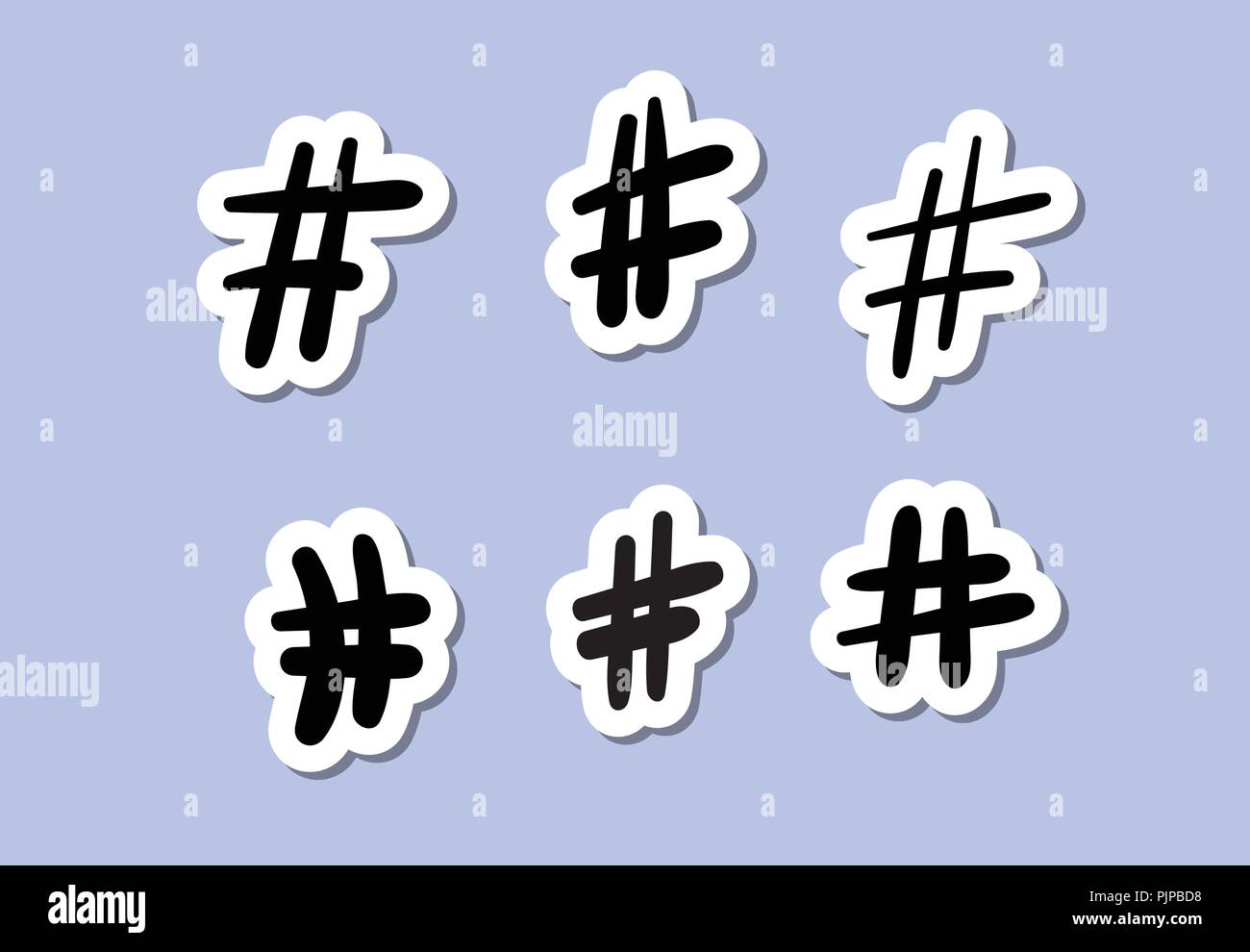 Vector set of hashtag sign stickers. Handwritten element for social ...