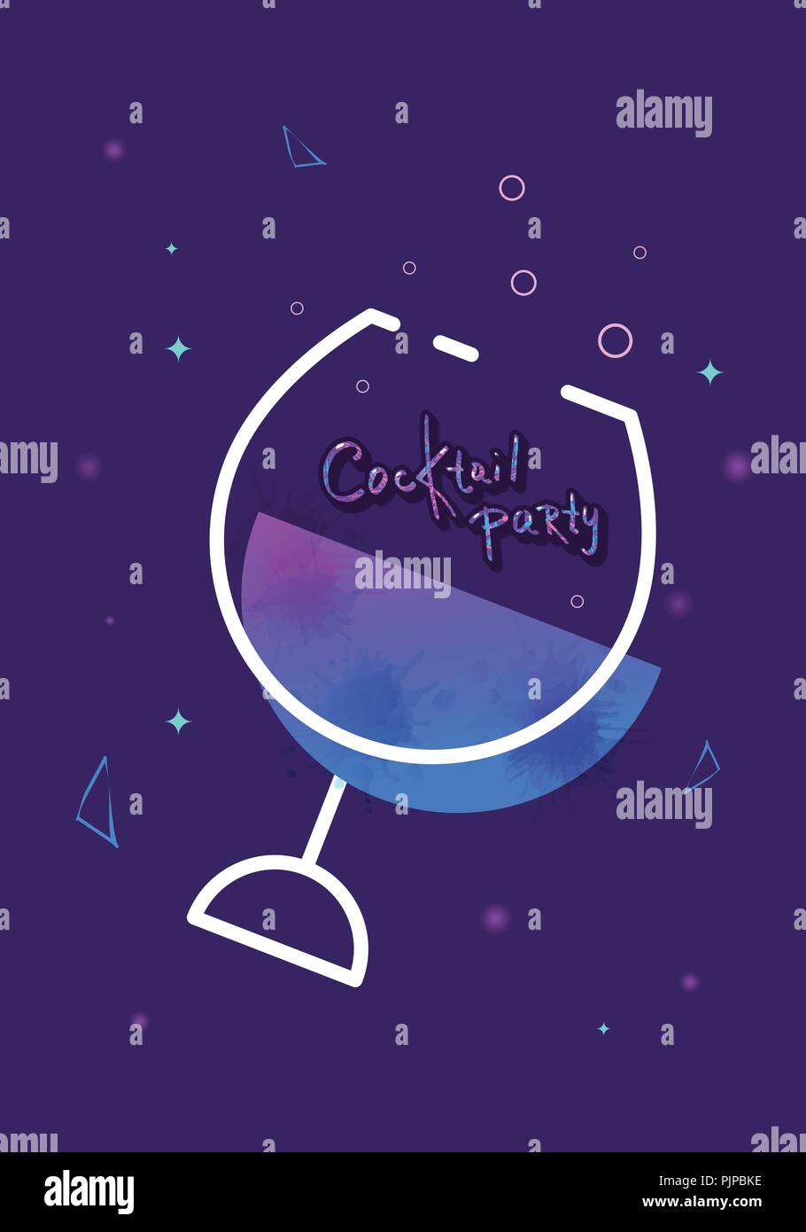 Cocktail party template with whiskey glass and watercolor splashes ...