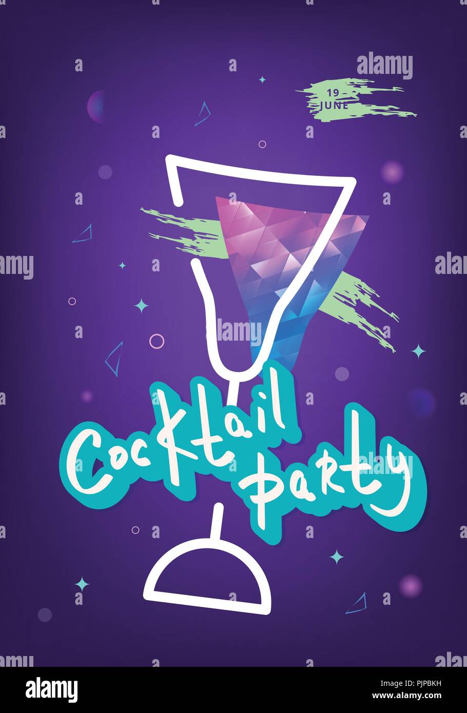 Cocktail party card template. Holiday banner with shine decoration and ...