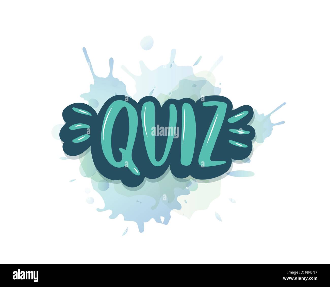 Quiz sticker. Handwritten lettering with watercolor textured splash ...