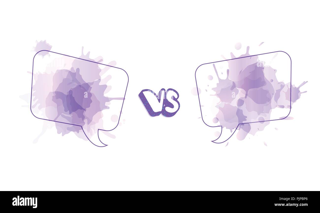 Versus template with speech bubbles and waterloror splash blots. VS ...
