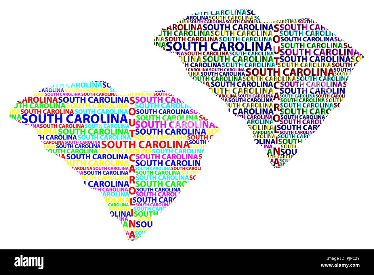 Sketch South Carolina (United States of America) letter text map, South ...