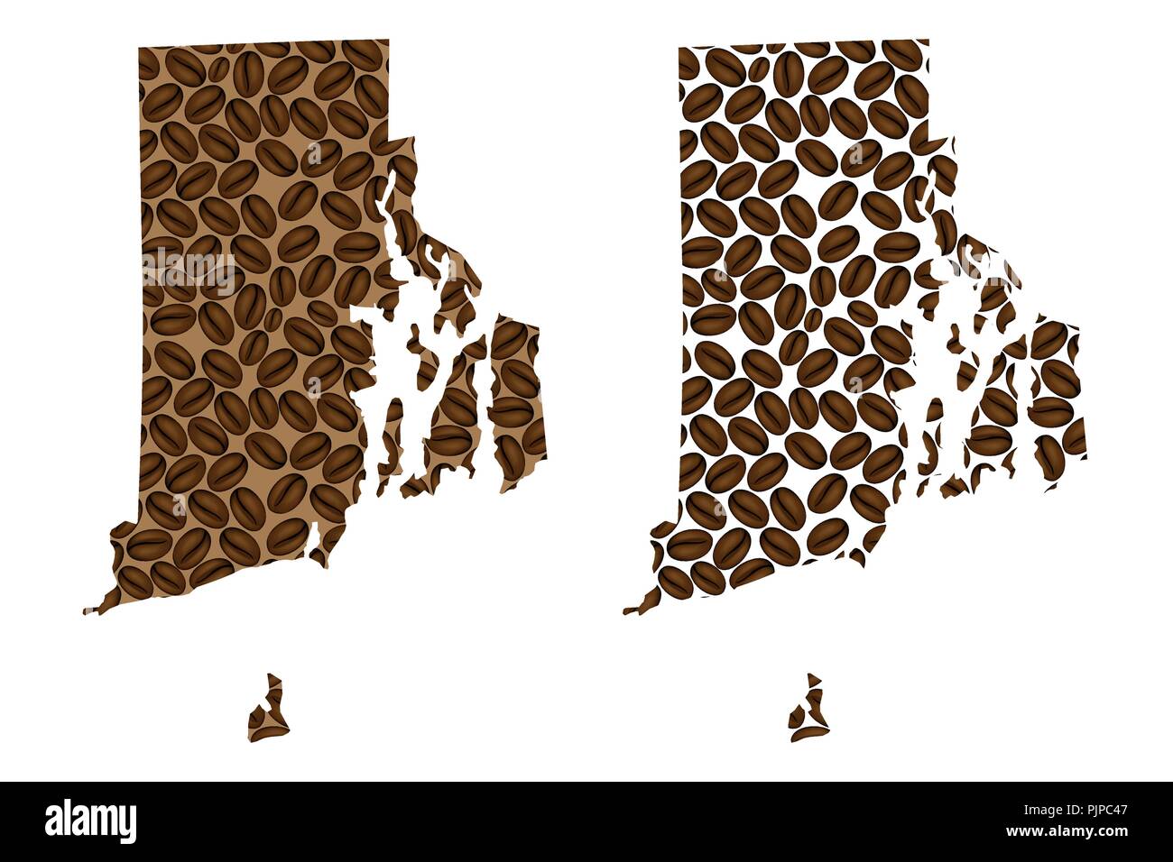 Rhode Island (United States of America) - map of coffee bean, State of ...