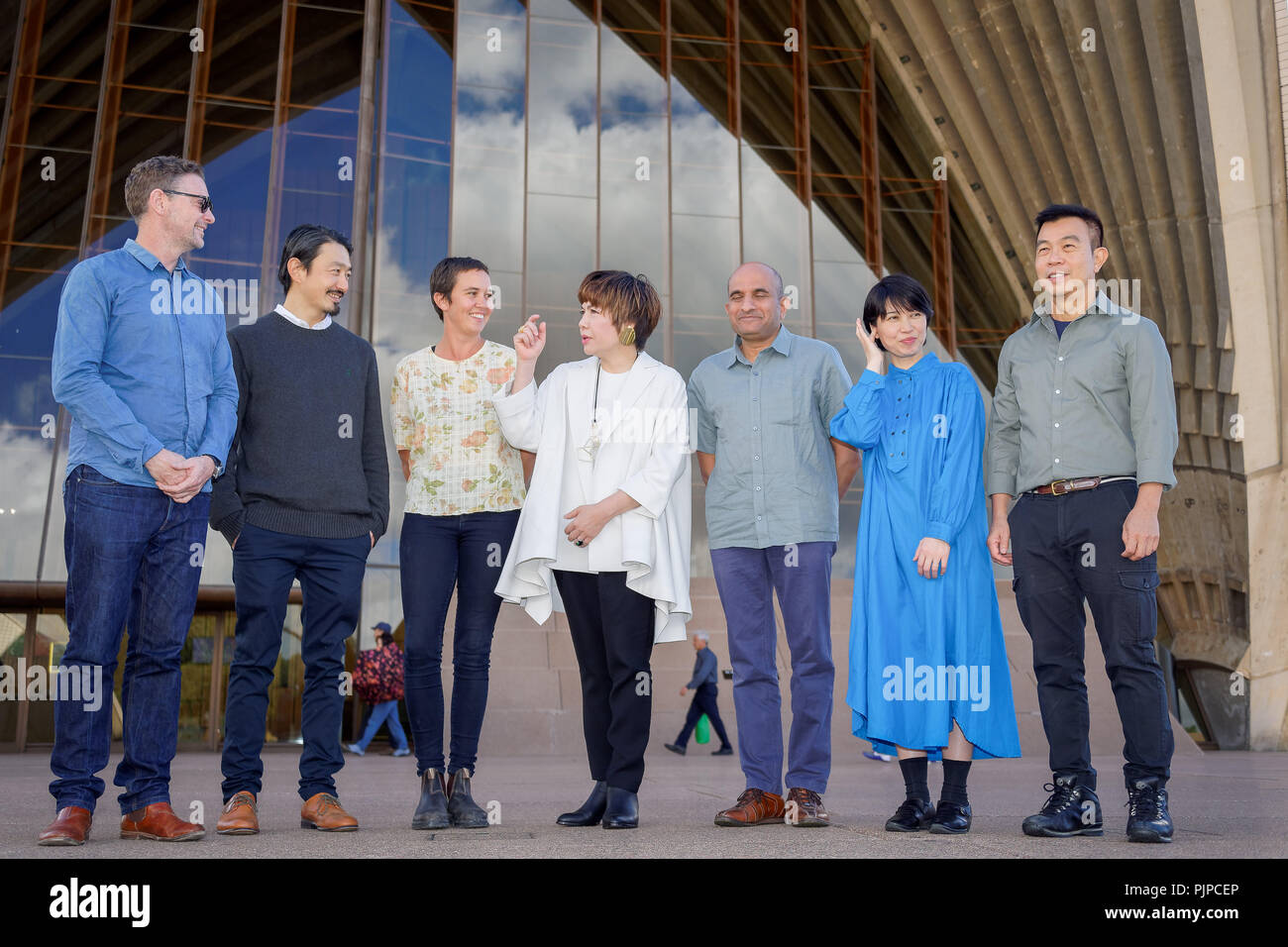 (L-R) Artists Brook Andrew, Koji Ryui, Yasmin Smith, Director Mami Kataoka and artists N.S ...