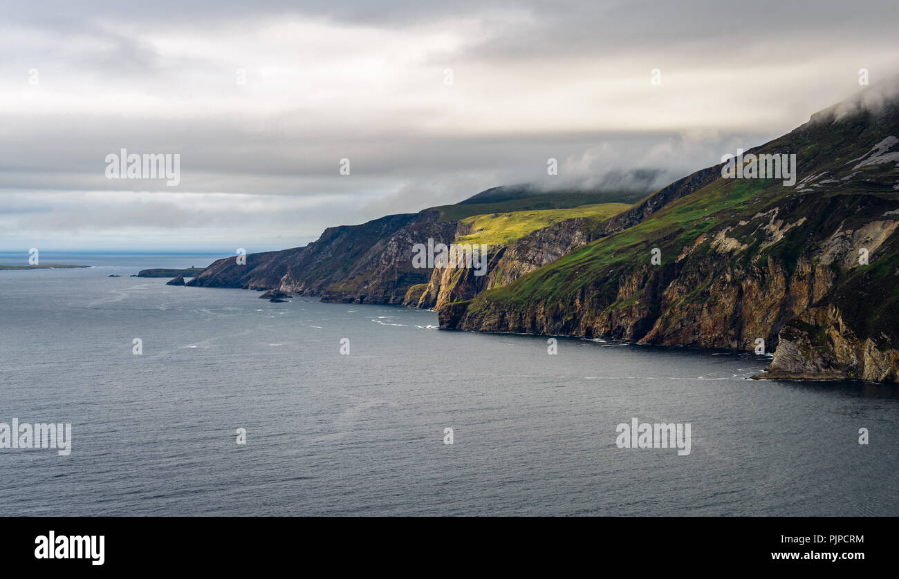 Fantastic view of misty Atlantic ocean cliffs from Slieve League ...