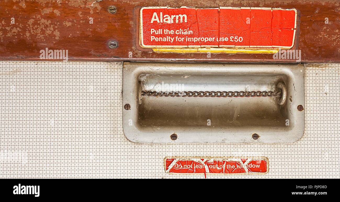 Emergency stop chain old fashioned train fixture Stock Photo - Alamy