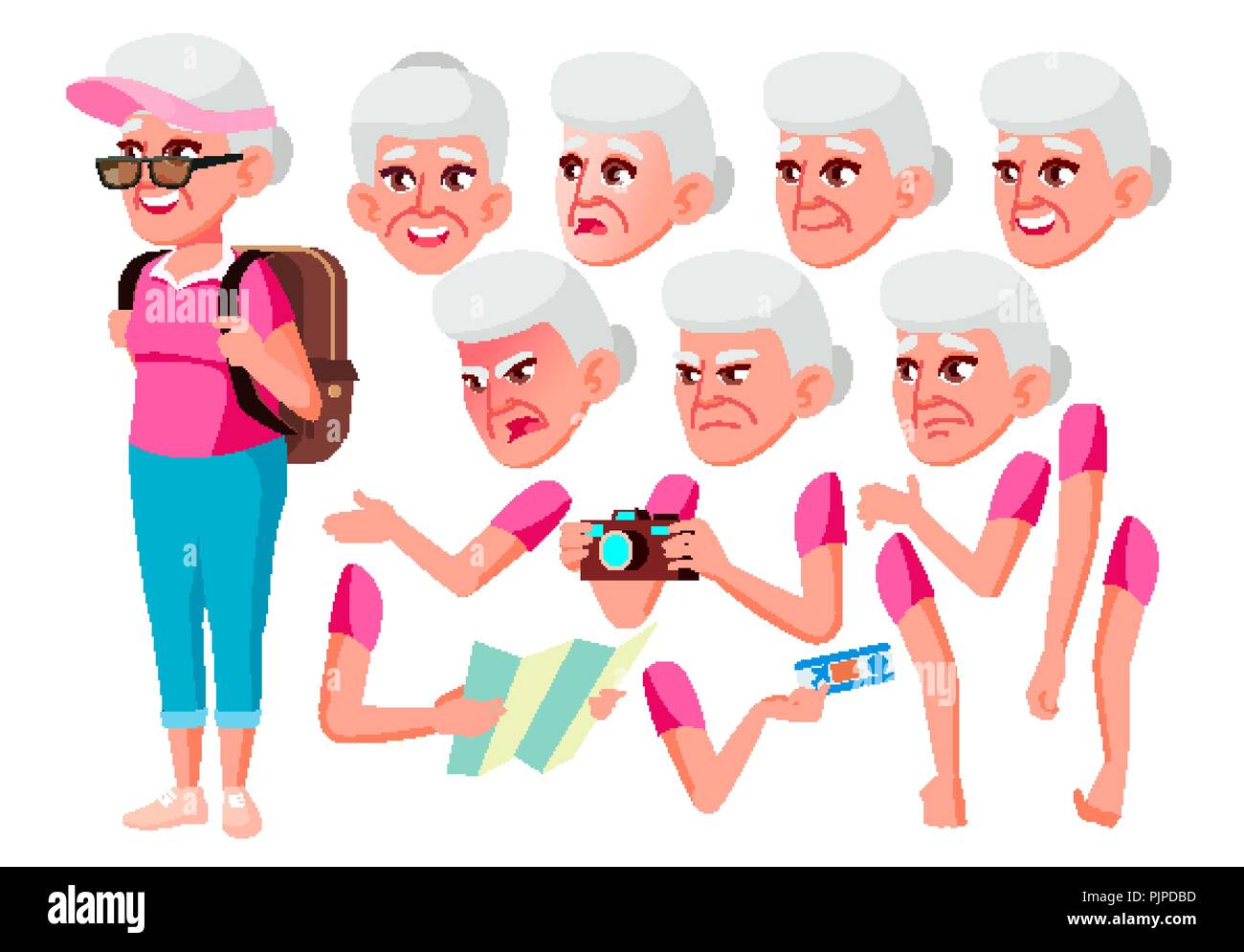 Old Woman Vector. Senior Person. Aged, Elderly People. Friendly, Cheer ...