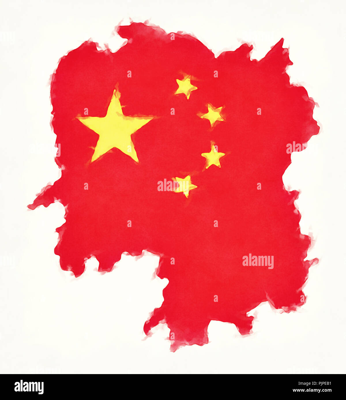 Hunan China watercolor map with Chinese national flag illustration ...