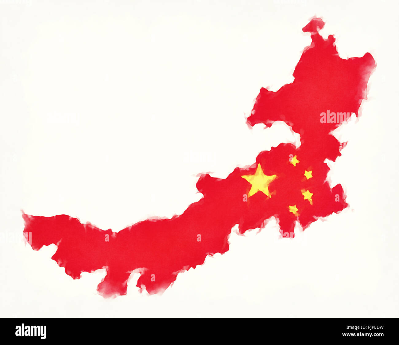Neimenggu China watercolor map with Chinese national flag illustration ...