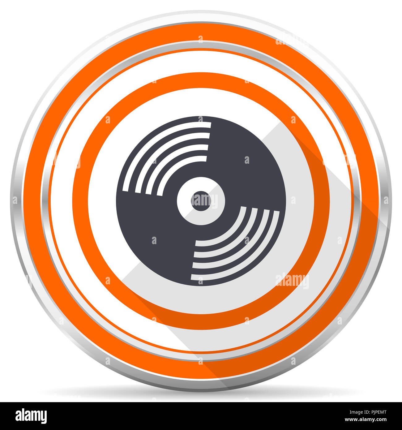 Vinyl music silver metallic chrome round web icon on white background ...