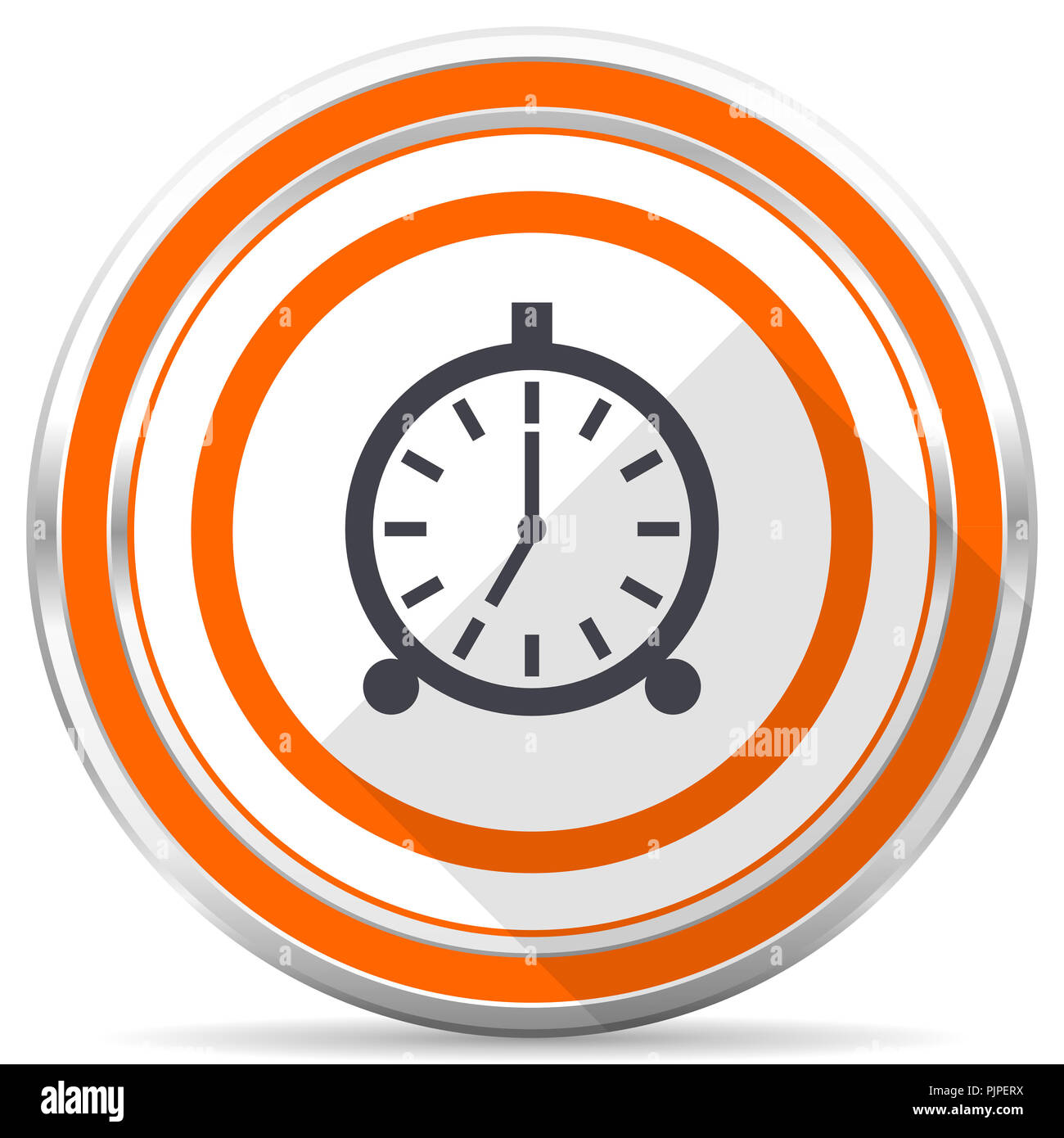 Alarm silver metallic chrome round web icon on white background with ...