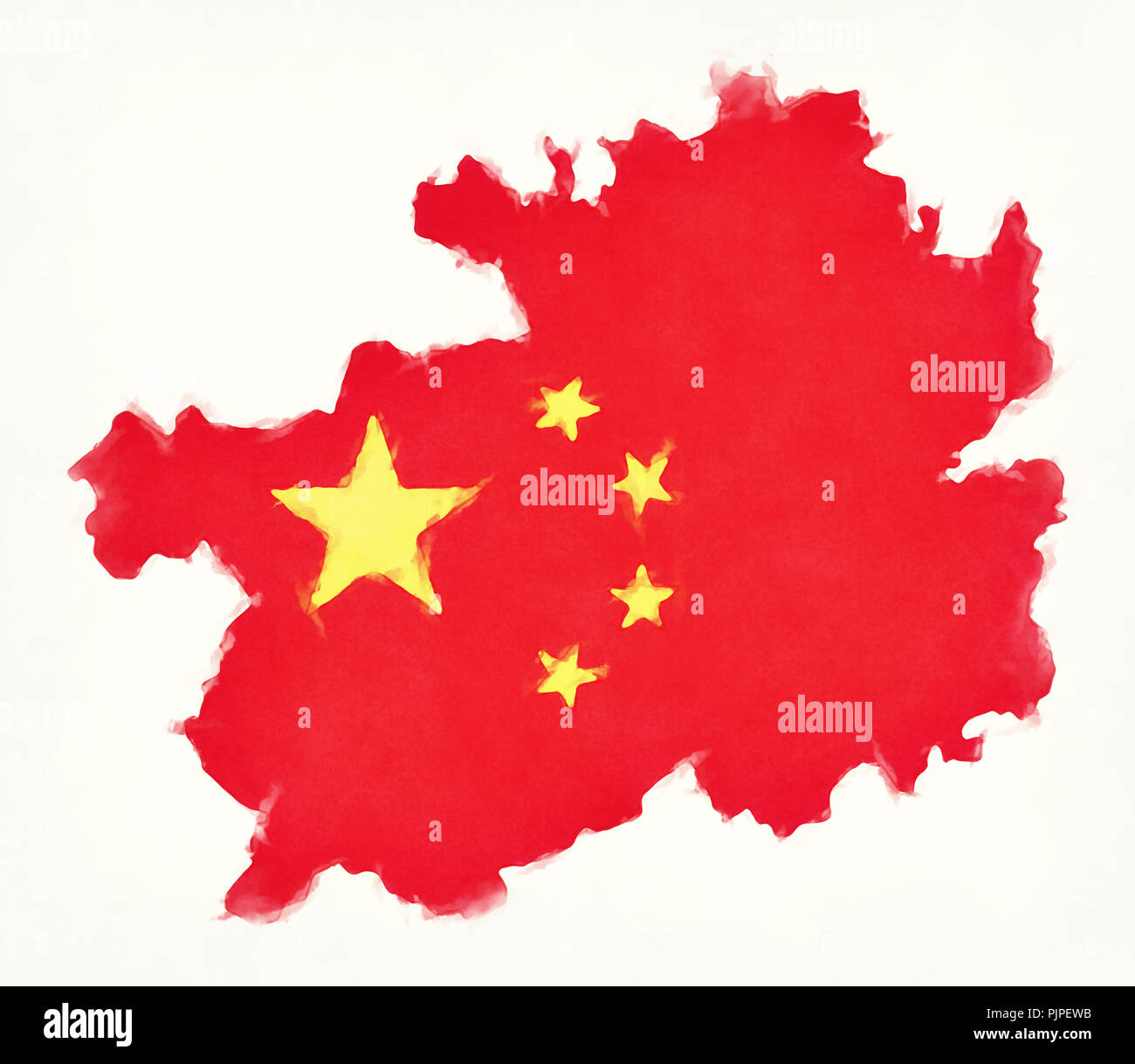 Guizhou China watercolor map with Chinese national flag illustration ...