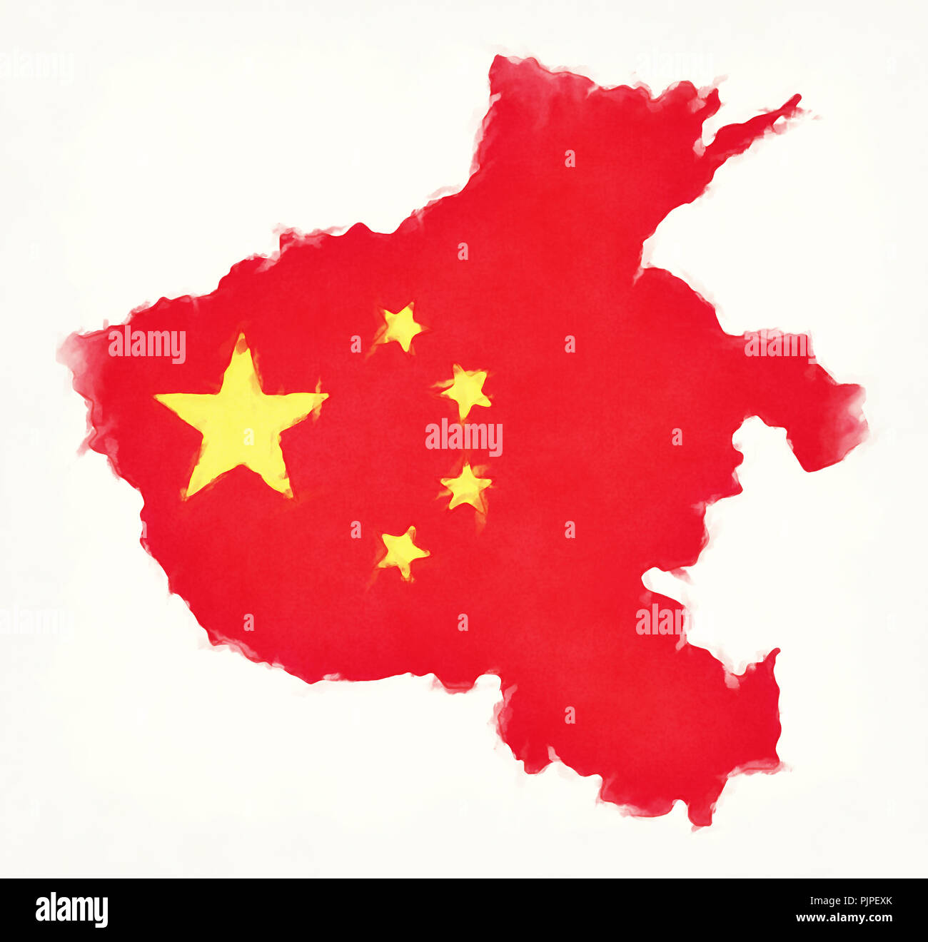 Henan China watercolor map with Chinese national flag illustration ...