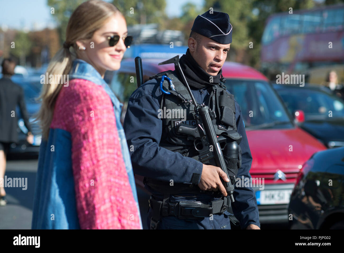 Armed Police surround the entrance to the Chanel Collection Show on Day ...