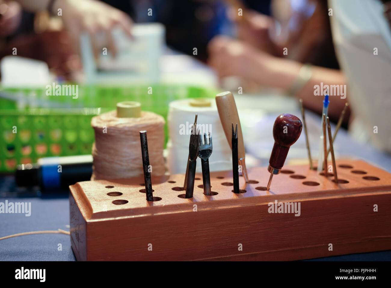 handmade leather craft DIY instrument tool. craftsman working desk ...